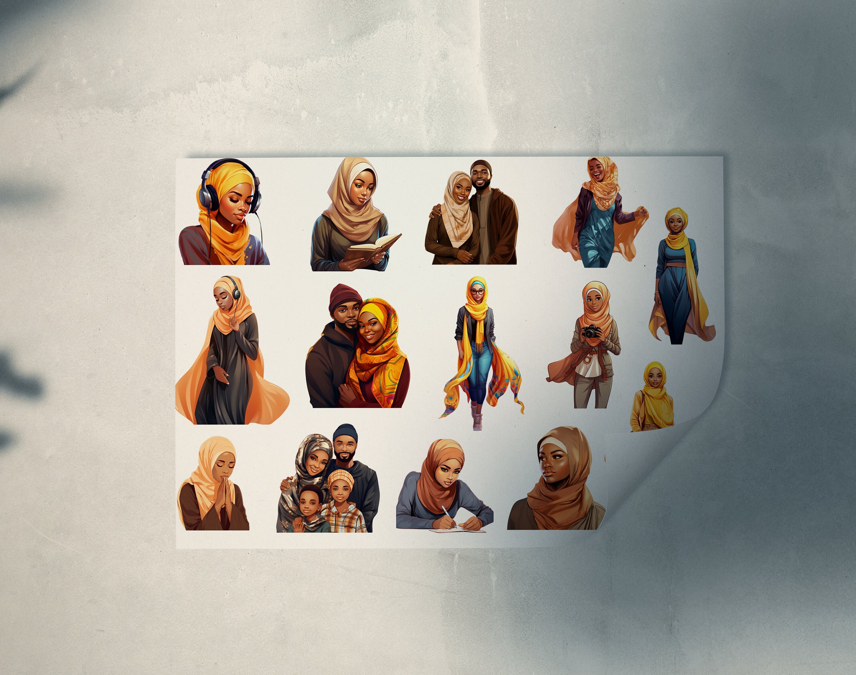 African Muslimah Stickers Printable Hijabi Queen Die-cut Stickers Set ...