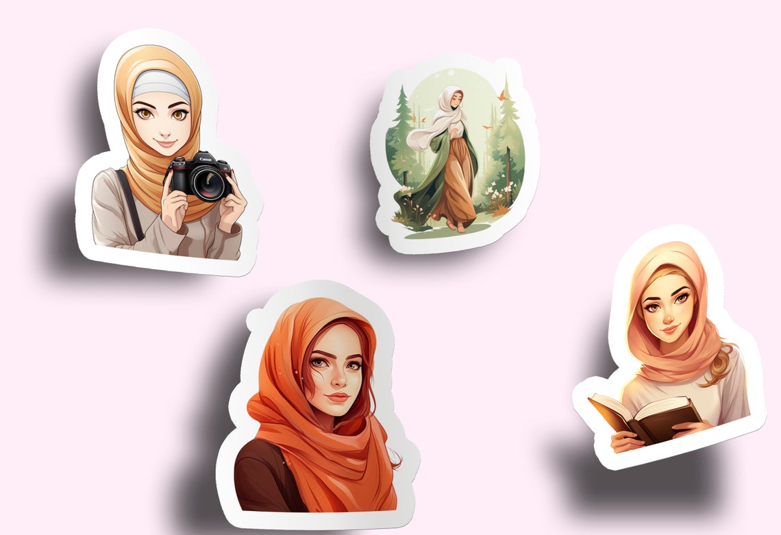 Islamic Hijabi Sticker Set, Trendy Muslimah Decals, Modest Fashion ...