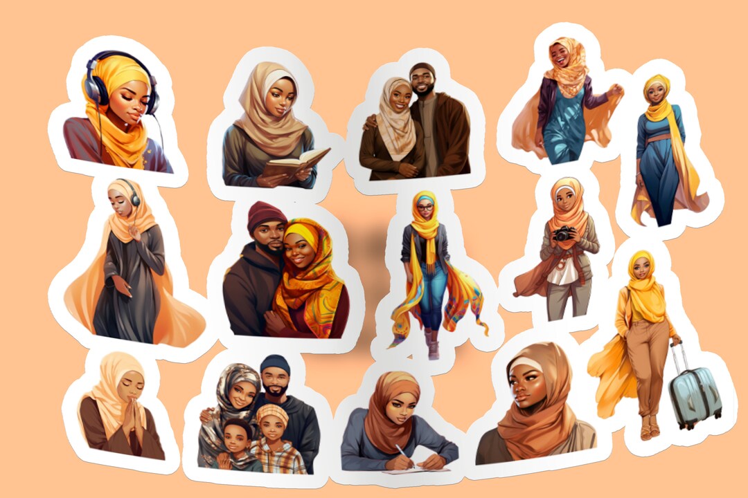 African Muslimah Stickers Printable Hijabi Queen Die-cut Stickers Set ...