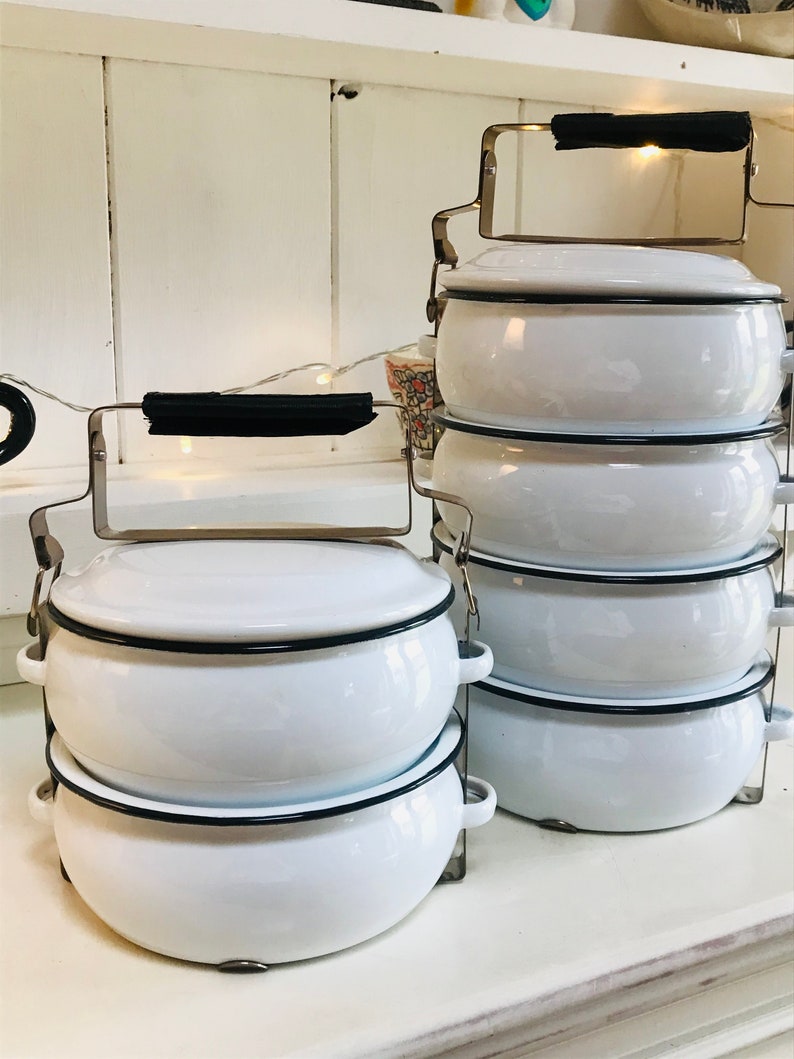 Vintage Style Tiffin Box, Hand Made Enamel Ware for Lunch Box, Hot or ...