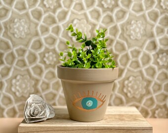 Hand Painted Moon Phases Mystical Evil Eye 3" Terracotta Pot ~ Indoor ...