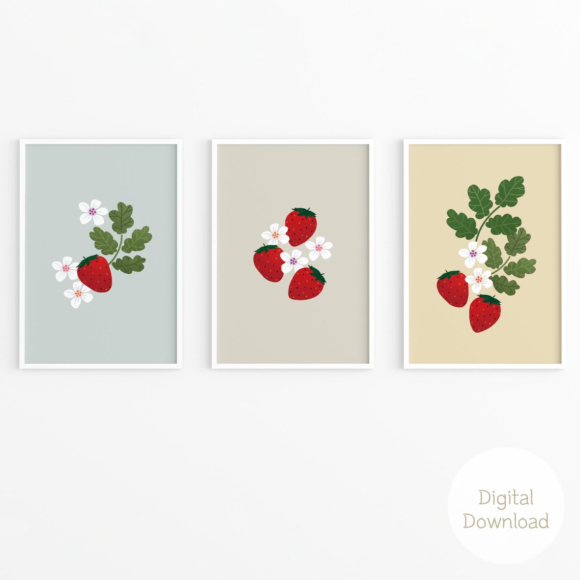 Strawberry Print Set of 3 / Strawberry Poster Set of 3 / Fruit | Etsy