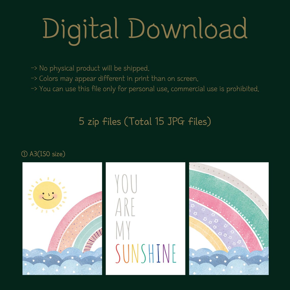 You Are My Sunshine Nursery Wall Art Set / Nursery Set of 3 / - Etsy