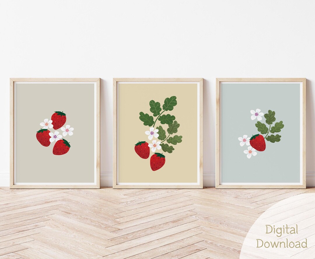 Strawberry Print Set of 3 / Strawberry Poster Set of 3 / Fruit ...
