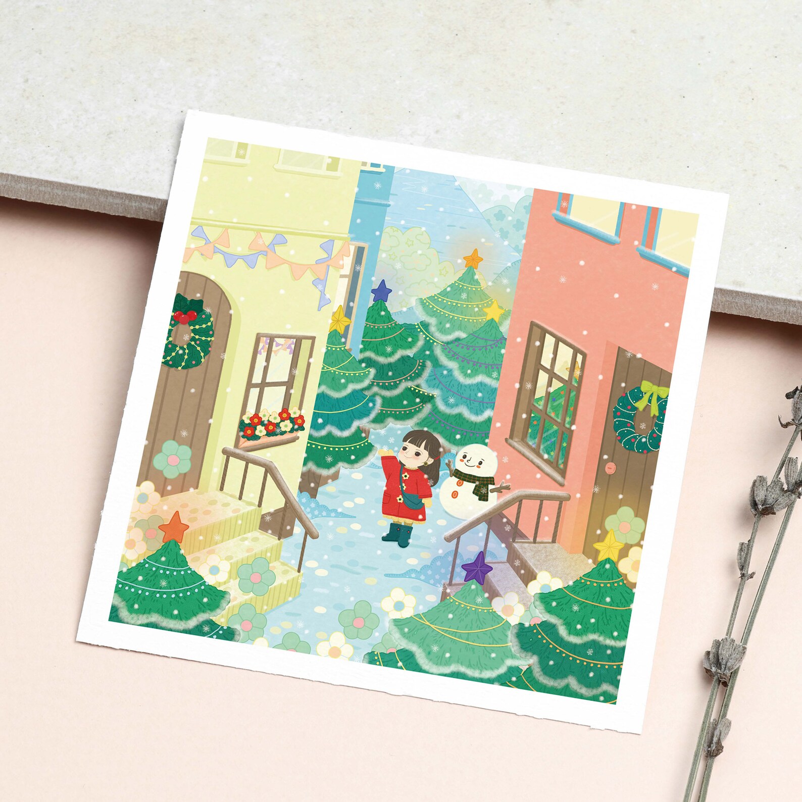 Snowy Street Illustration Printable Wall Art Poster, Cute Baby Room ...