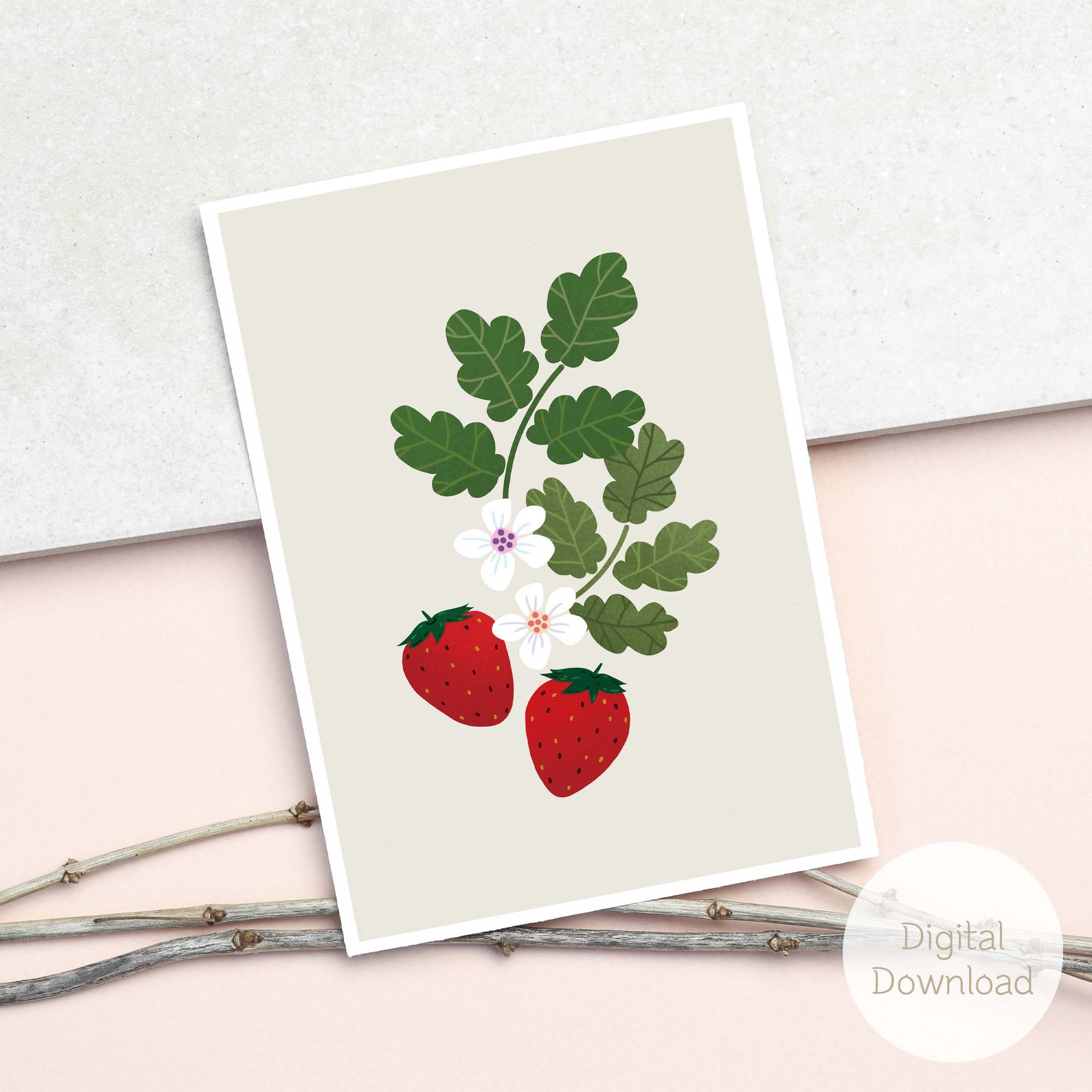 Strawberry Print / Strawberry Poster / Fruit Printable Wall - Etsy