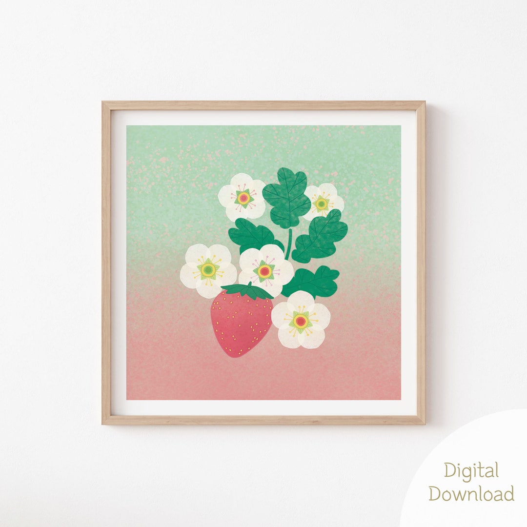 Strawberry Printable Wall Art, Cute Illustration Poster, Nursery Prints ...