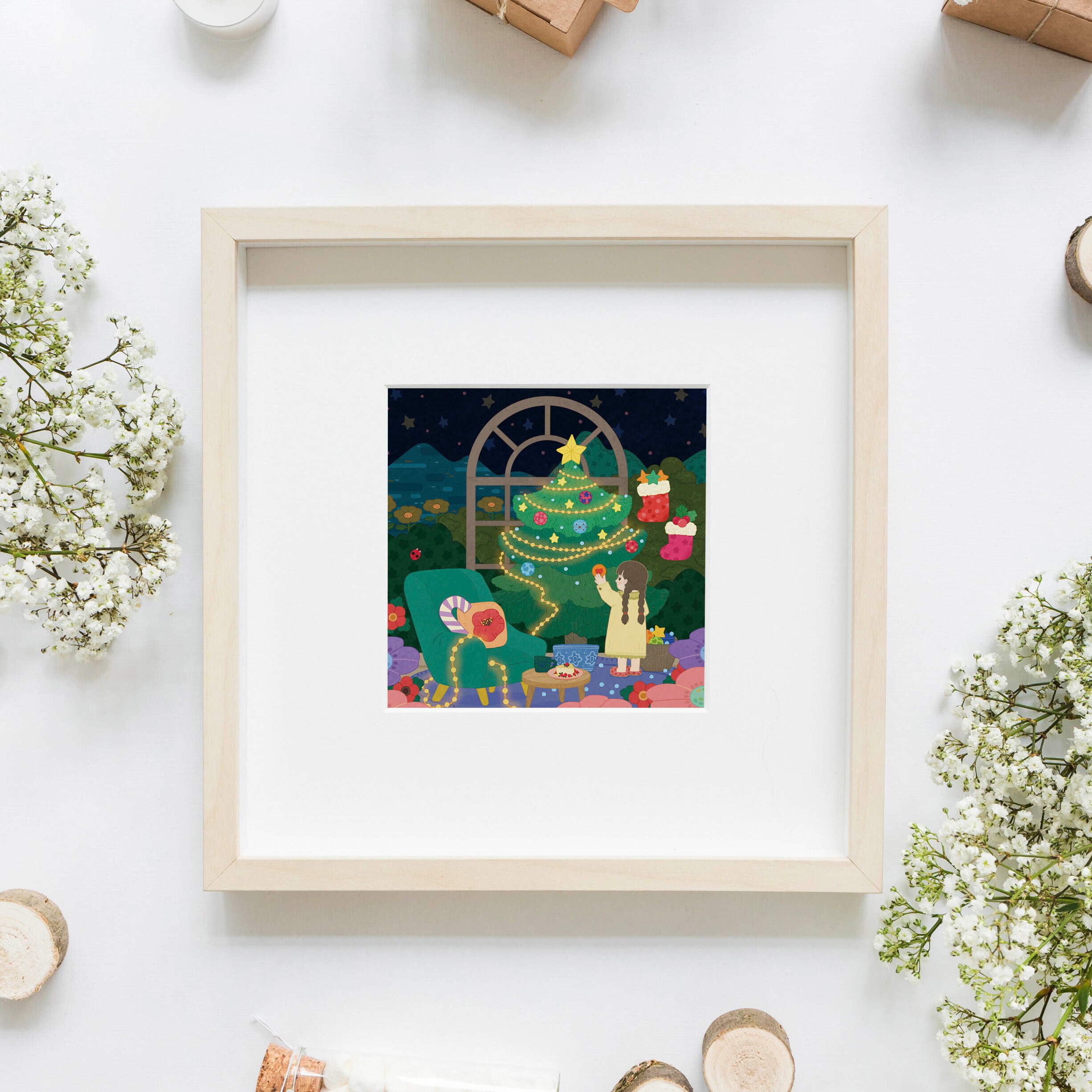 Decorating a Christmas Tree Illustration Poster, Cute Holiday Printable ...