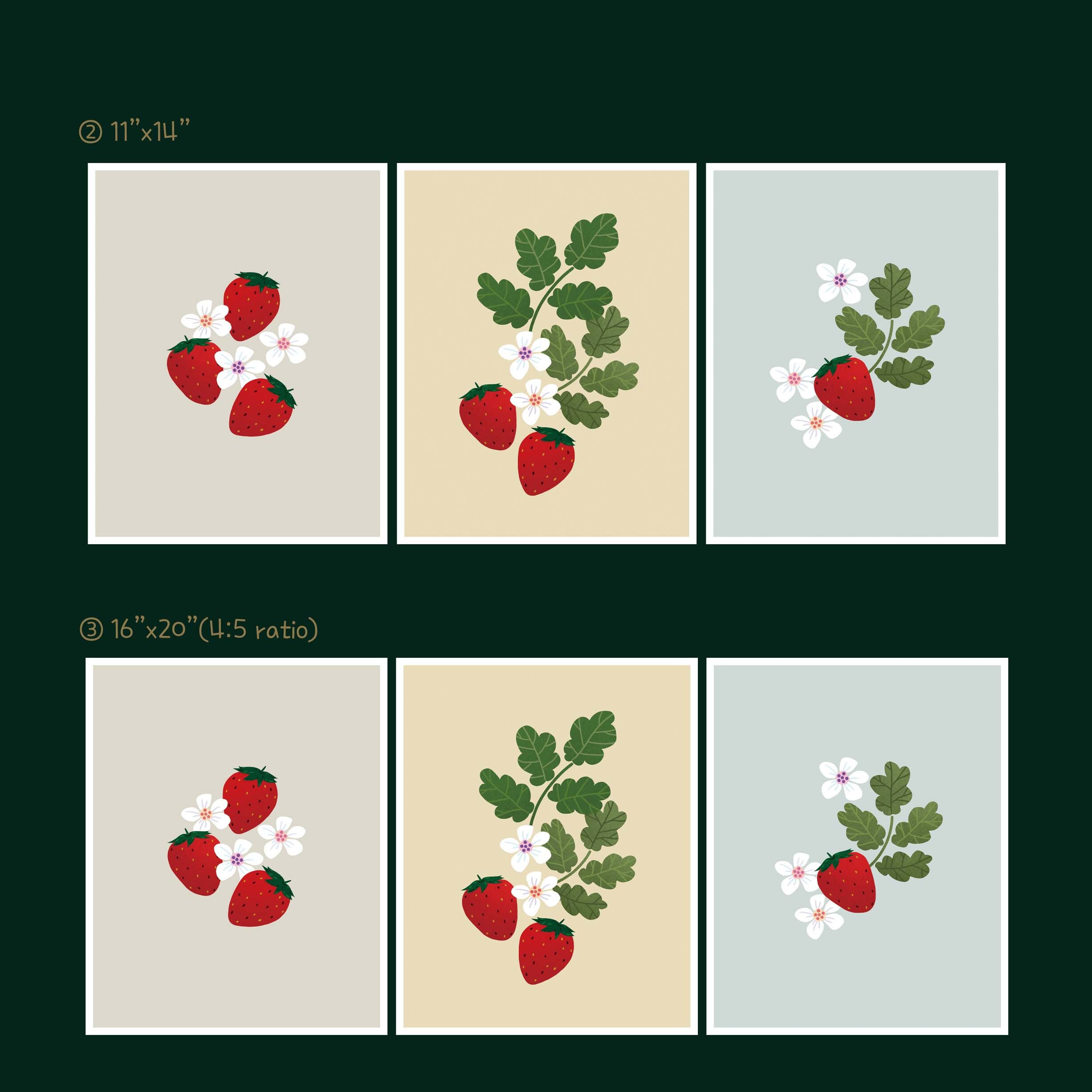 Strawberry Print Set of 3 / Strawberry Poster Set of 3 / Fruit - Etsy