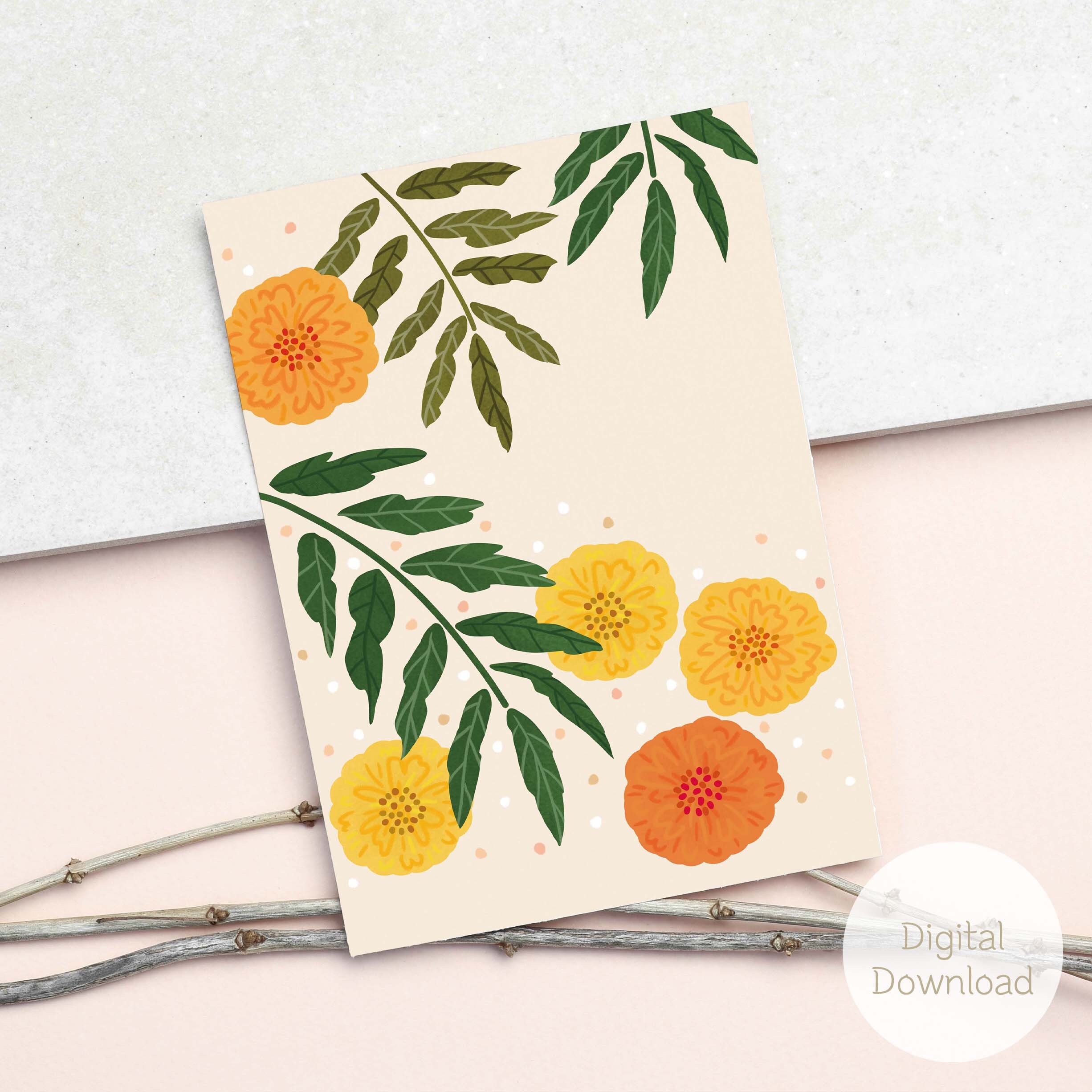 Marigold Printable Wall Art / Marigold Print / Flower Illustration Home ...