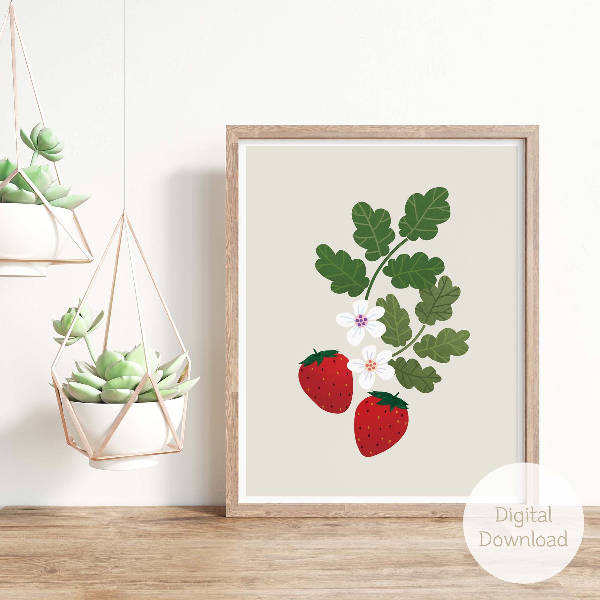 Strawberry Print / Strawberry Poster / Fruit Printable Wall - Etsy