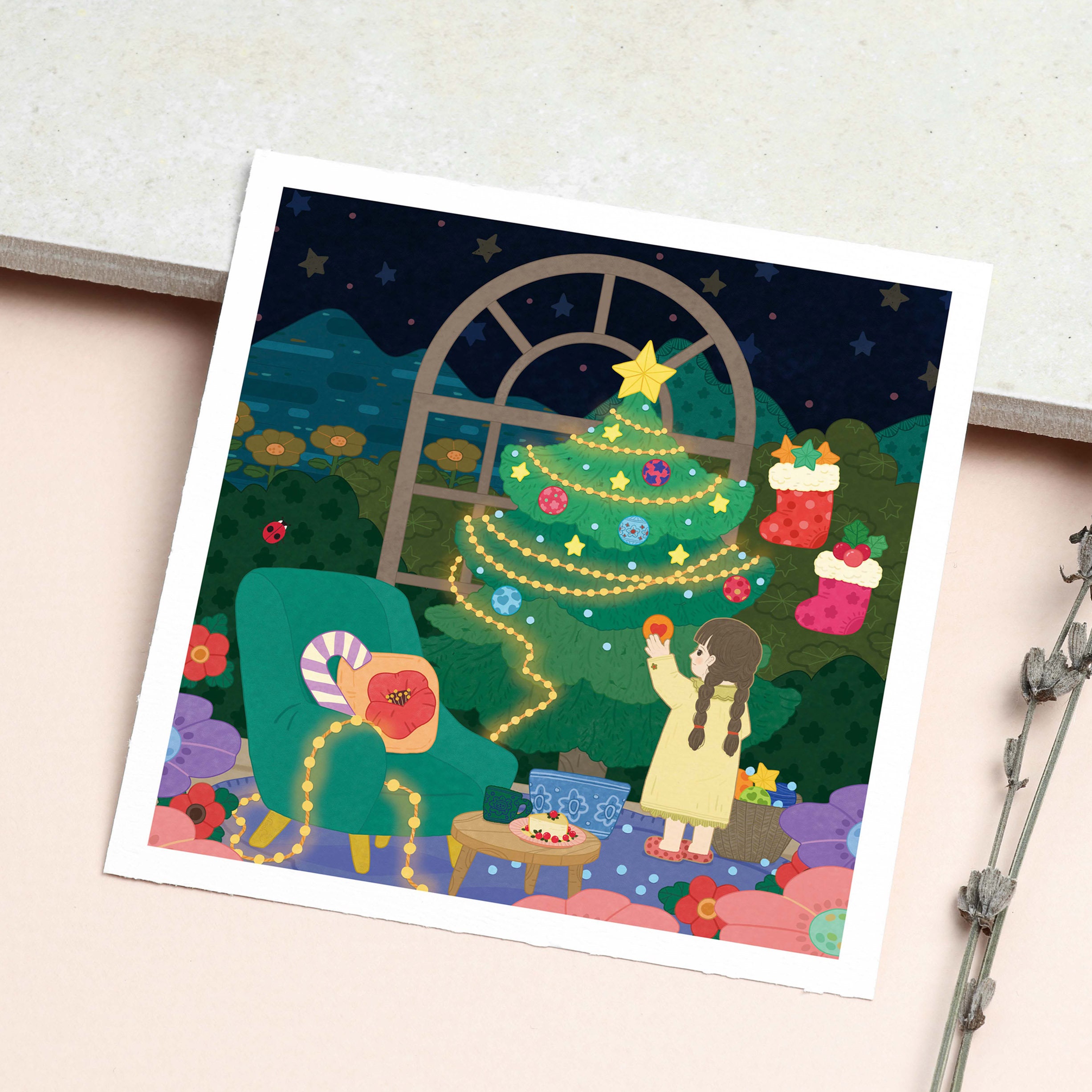 Decorating a Christmas Tree Illustration Poster, Cute Holiday Printable ...