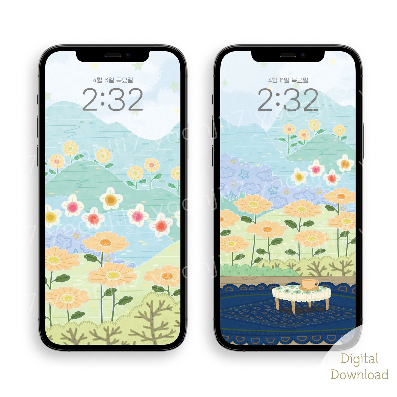 Tea Time Illustration Phone Wallpapers Iphone Background - Etsy