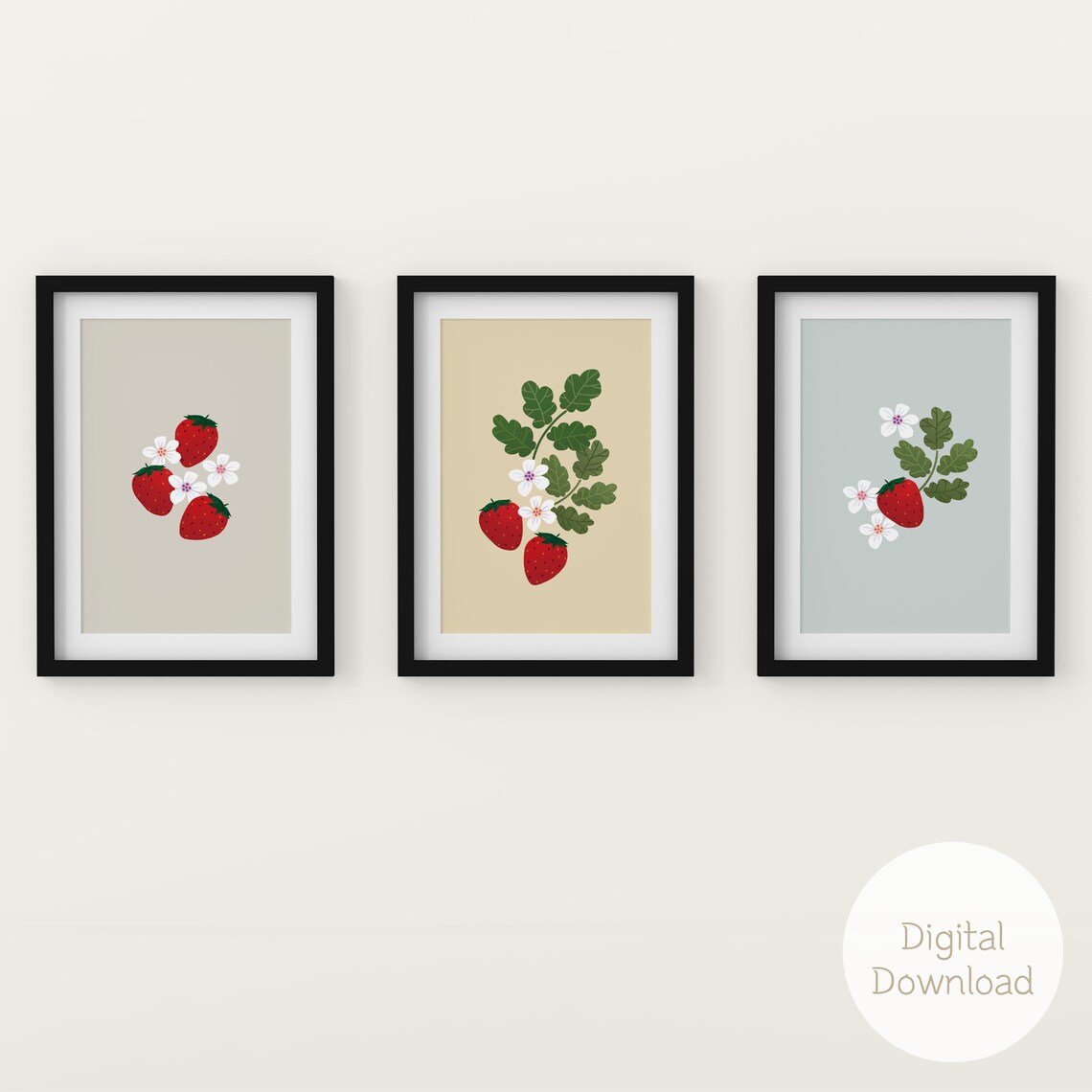 Strawberry Print Set of 3 / Strawberry Poster Set of 3 / Fruit | Etsy