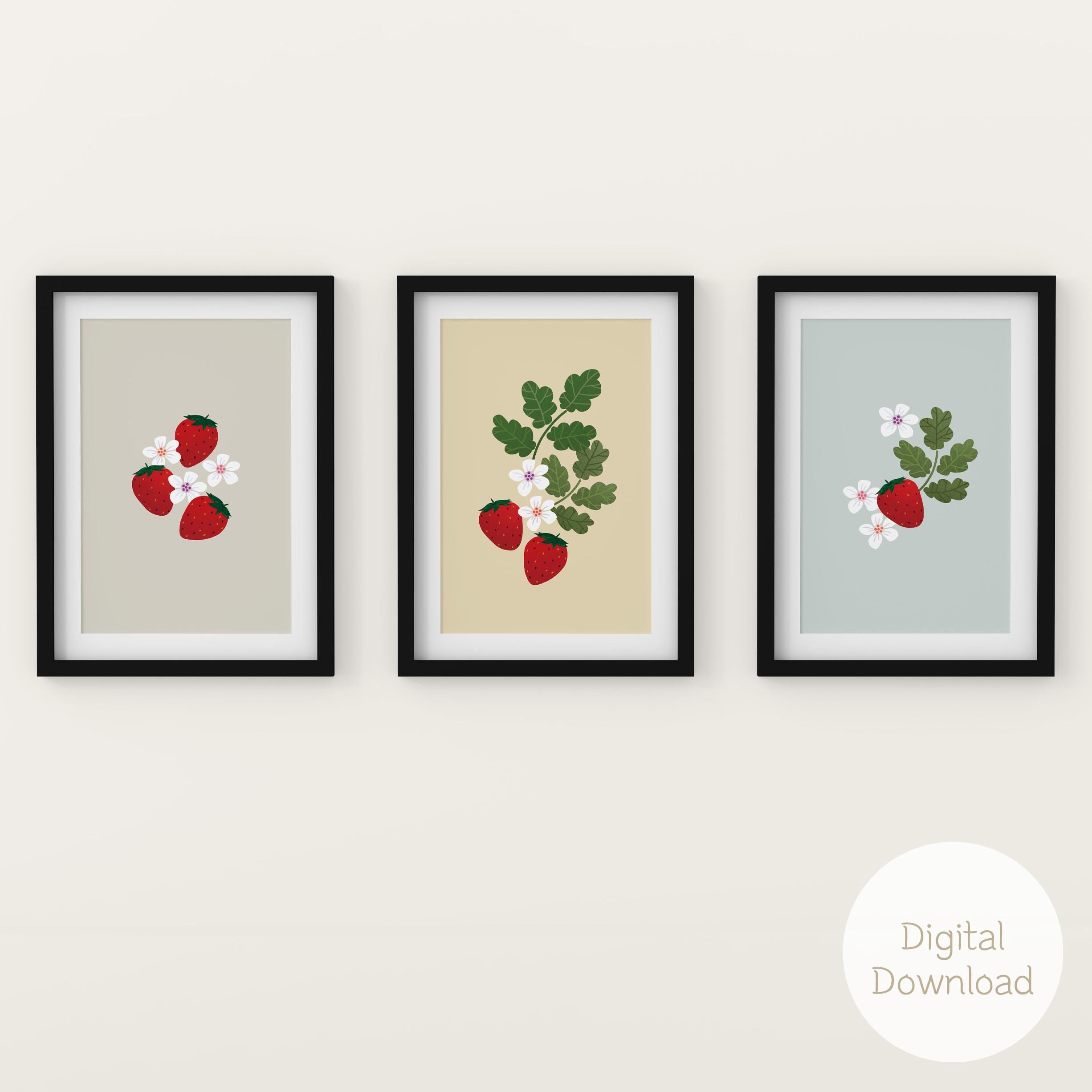 Strawberry Print Set of 3 / Strawberry Poster Set of 3 / Fruit - Etsy