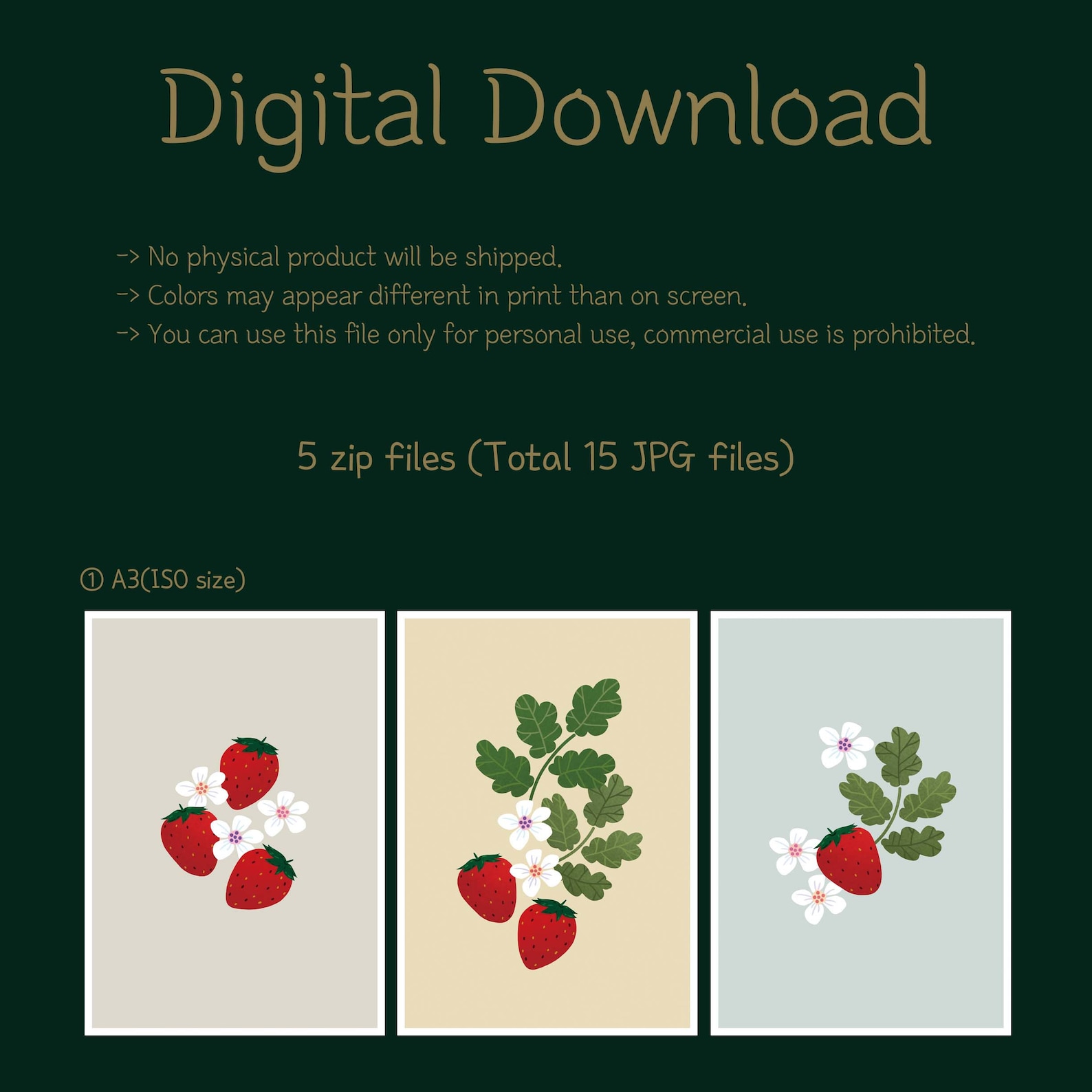 Strawberry Print Set of 3 / Strawberry Poster Set of 3 / Fruit - Etsy