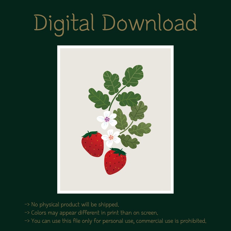 Strawberry Print / Strawberry Poster / Fruit Printable Wall Art / Fruit ...