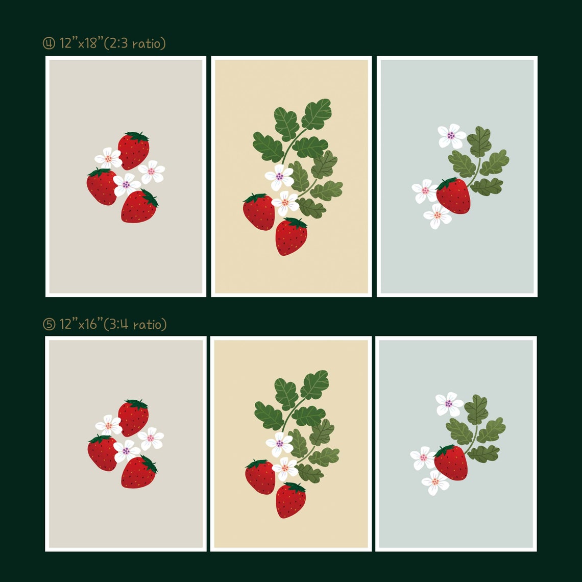 Strawberry Print Set of 3 / Strawberry Poster Set of 3 / Fruit | Etsy