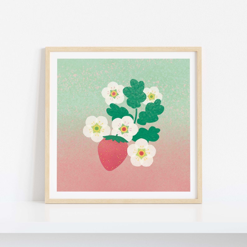 Strawberry Printable Wall Art, Cute Illustration Poster, Nursery Prints ...