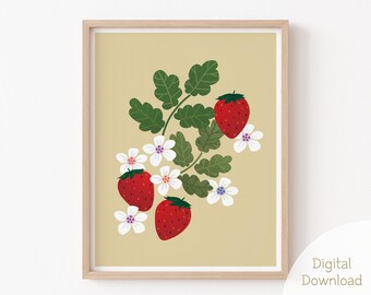 Strawberry Print / Strawberry Poster / Fruit Printable Wall Art / Fruit ...