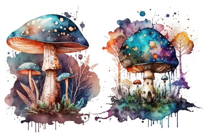 Mushroom Clipart Set Watercolor Fantasy Forest Clip Art, Instant ...