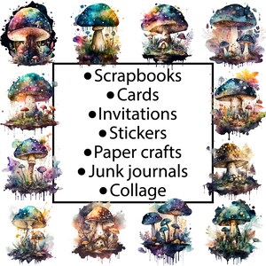 Mushroom Clipart Set Watercolor Fantasy Forest Clip Art, Instant ...