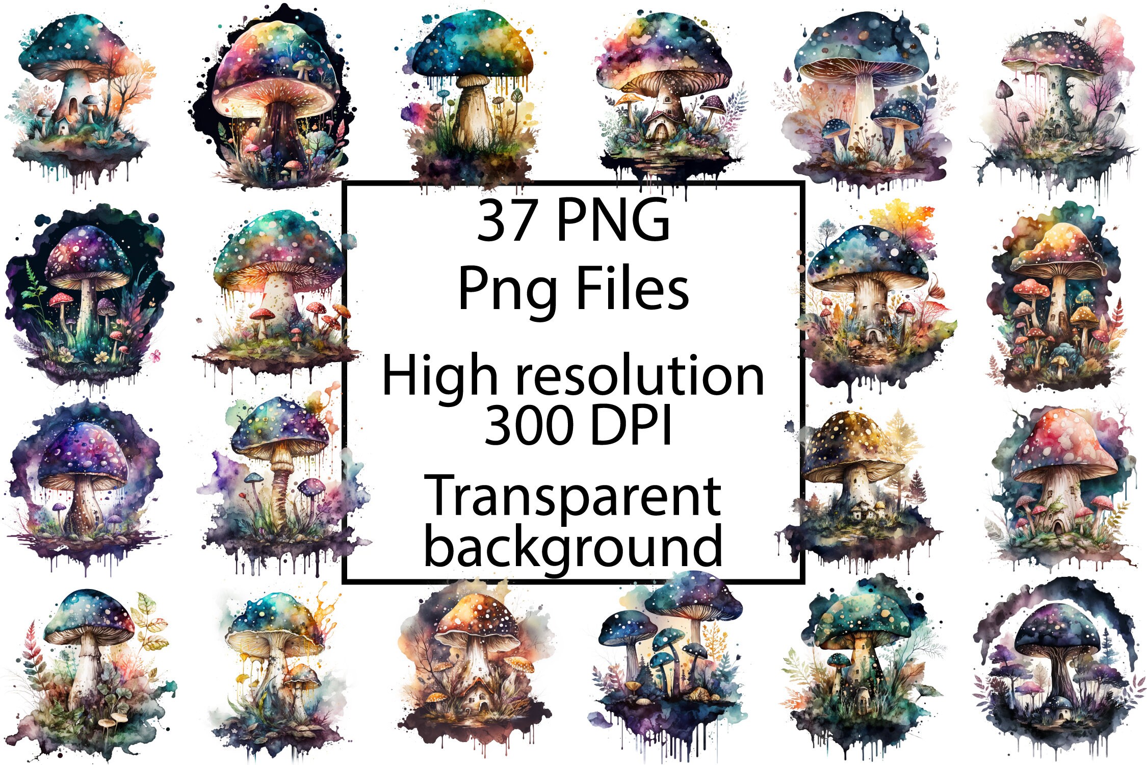 Mushroom Clipart Set Watercolor Fantasy Forest Clip Art, Instant ...