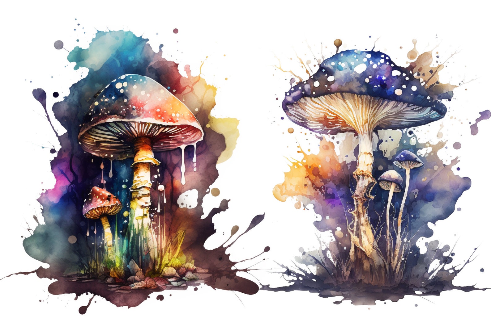 Mushroom Clipart Set Watercolor Fantasy Forest Clip Art, Instant ...
