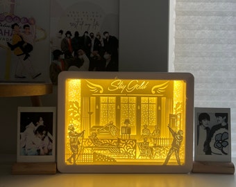 BTS IDOL LED Lightbox 3D Papercut Lightbox Shadow Box Night Light Room ...