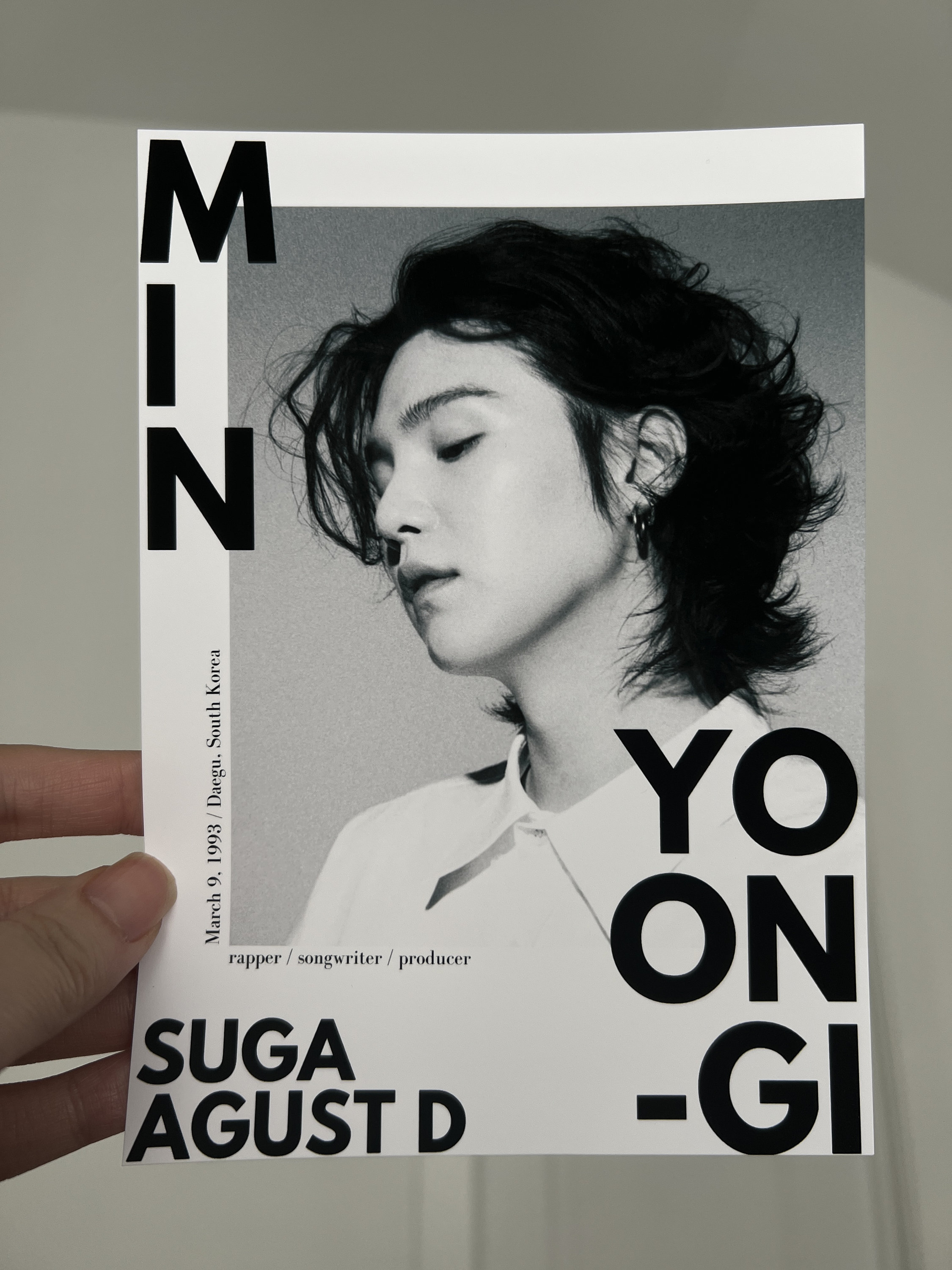 BTS Suga Black and White Art Print for Wall Decorating Wall - Etsy