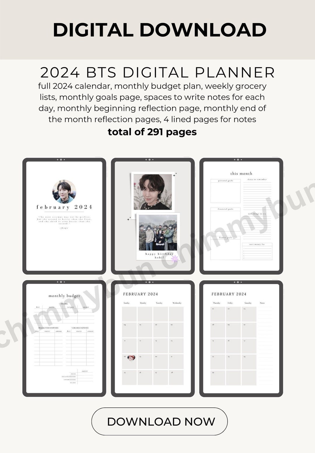 2024 BTS Planner DIGITAL DOWNLOAD Full Calendar, Monthly Budget Plan ...