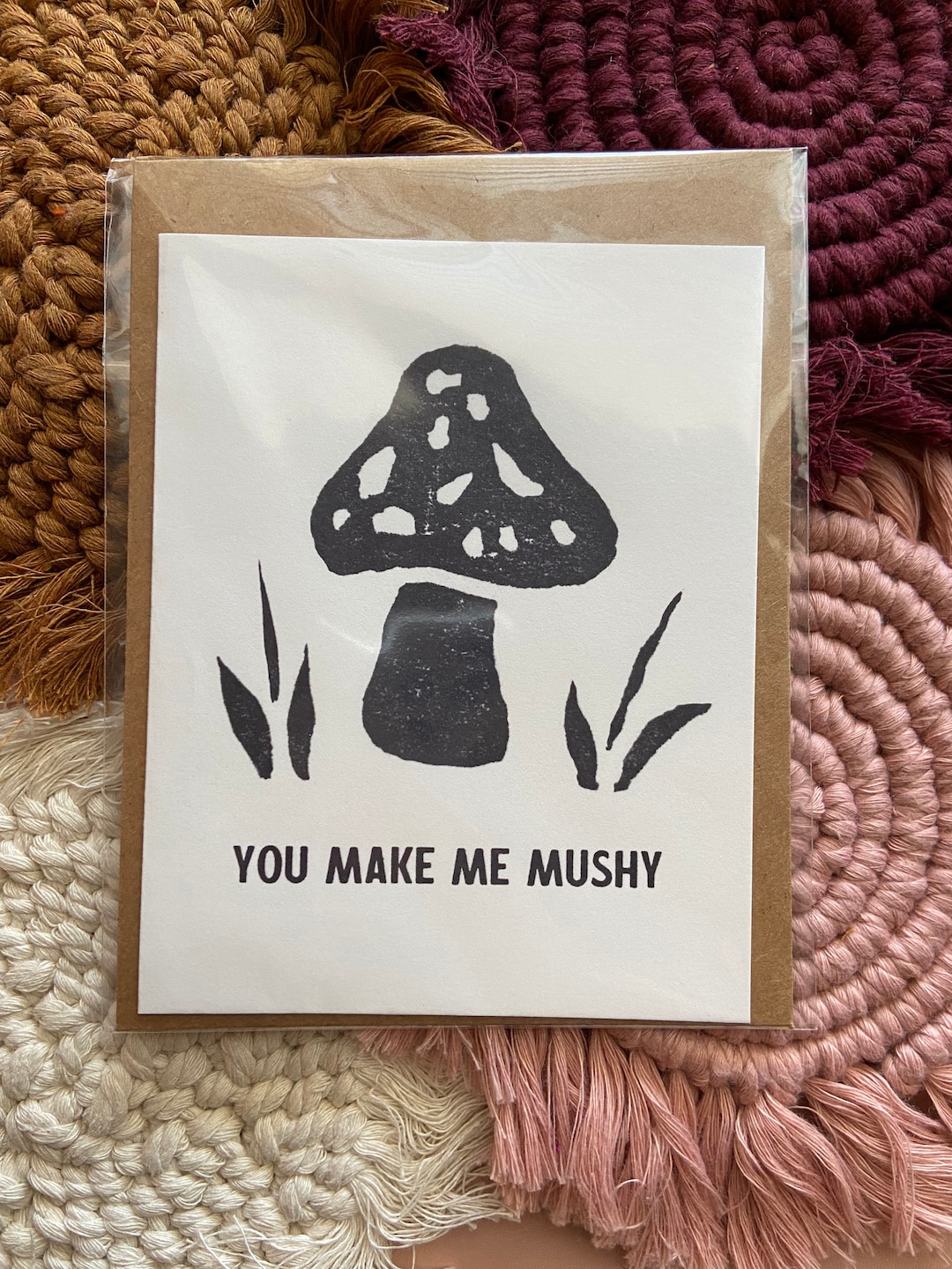 You Make Me Mushy Mushroom Print Sweet Cute Greeting Love Cute Blank ...