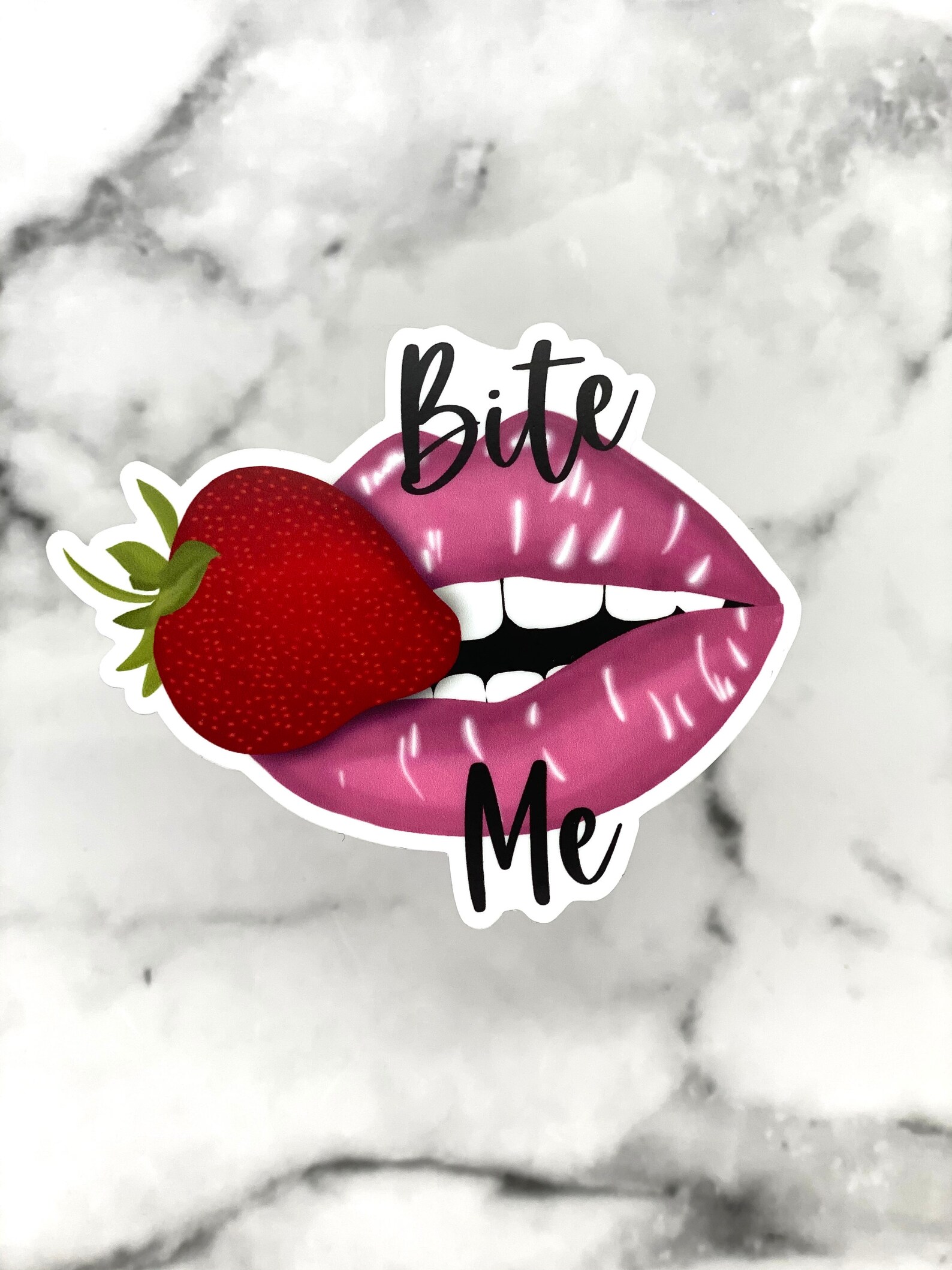 Bite Me Strawberry Sticker Bite Me Sticker Strawberry Etsy