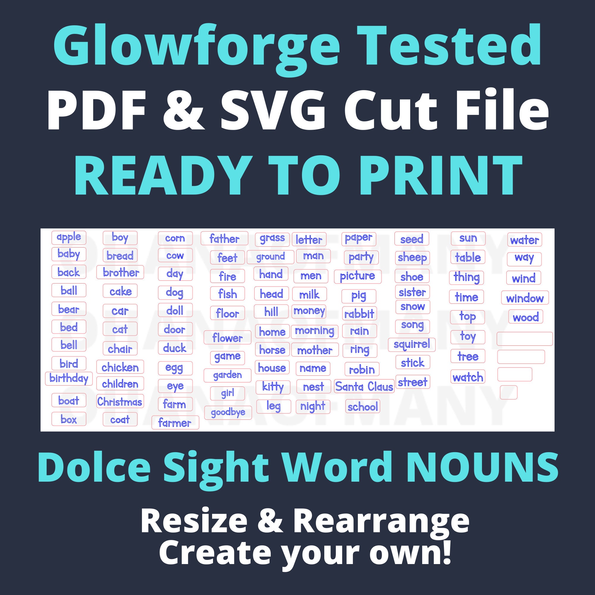 Sight Word Tiles SVG Cut File Dolch Sight Word Nouns - Etsy UK