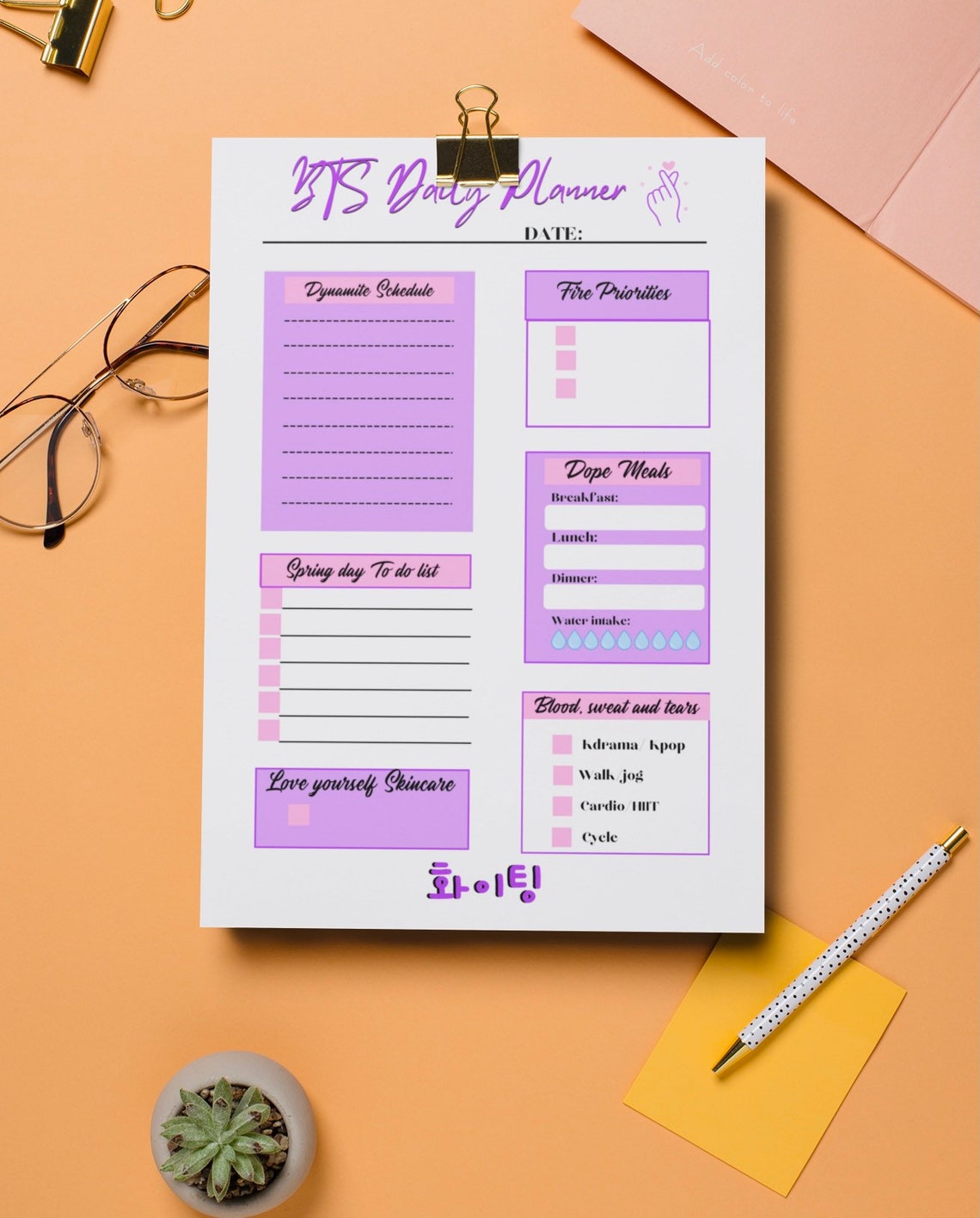 BTS Fillable Daily Planner BTS Digital Daily Planner Kpop - Etsy