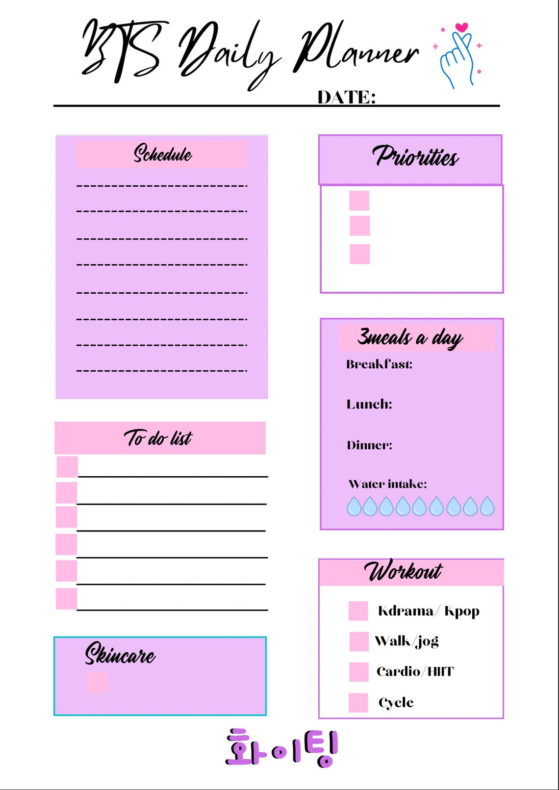 BTS Fillable Daily Planner BTS Digital Daily Planner Kpop - Etsy UK