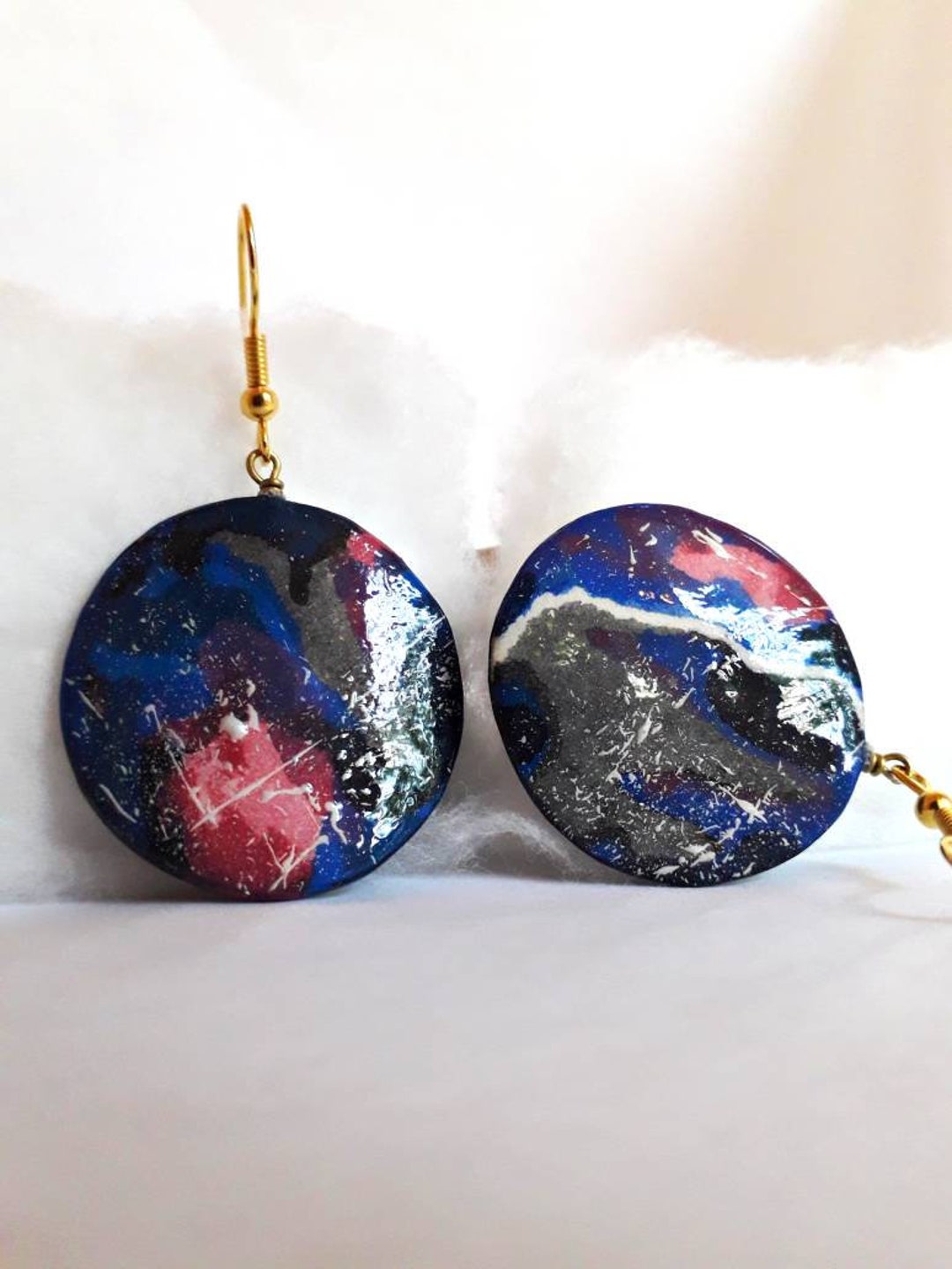 Galaxy Abstract Hand-painted Dangle Earrings, Artistic Earrings ...