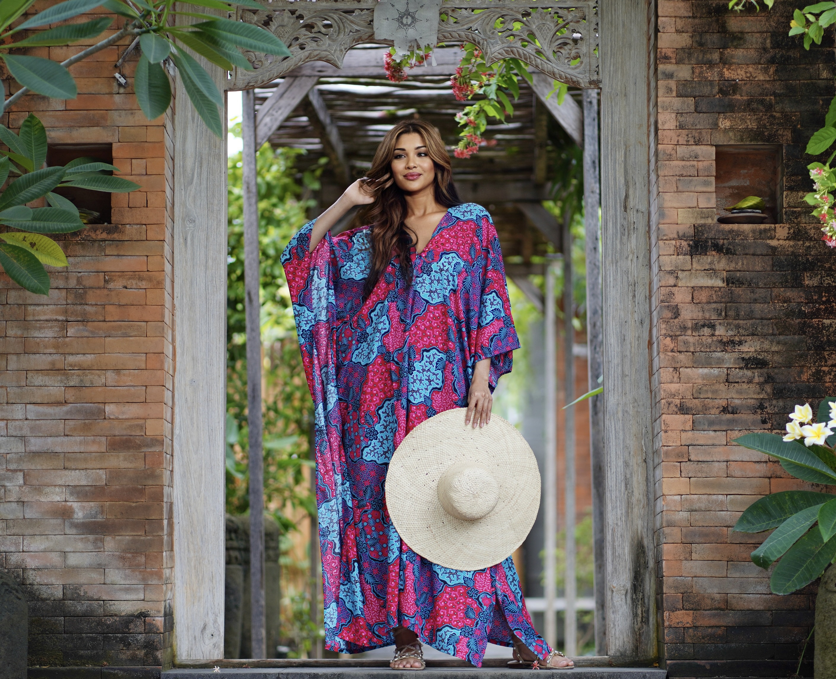 Batik Dress, Lounge, Oversize Kaftan, Caftan Dress, V Neckline, Holiday ...