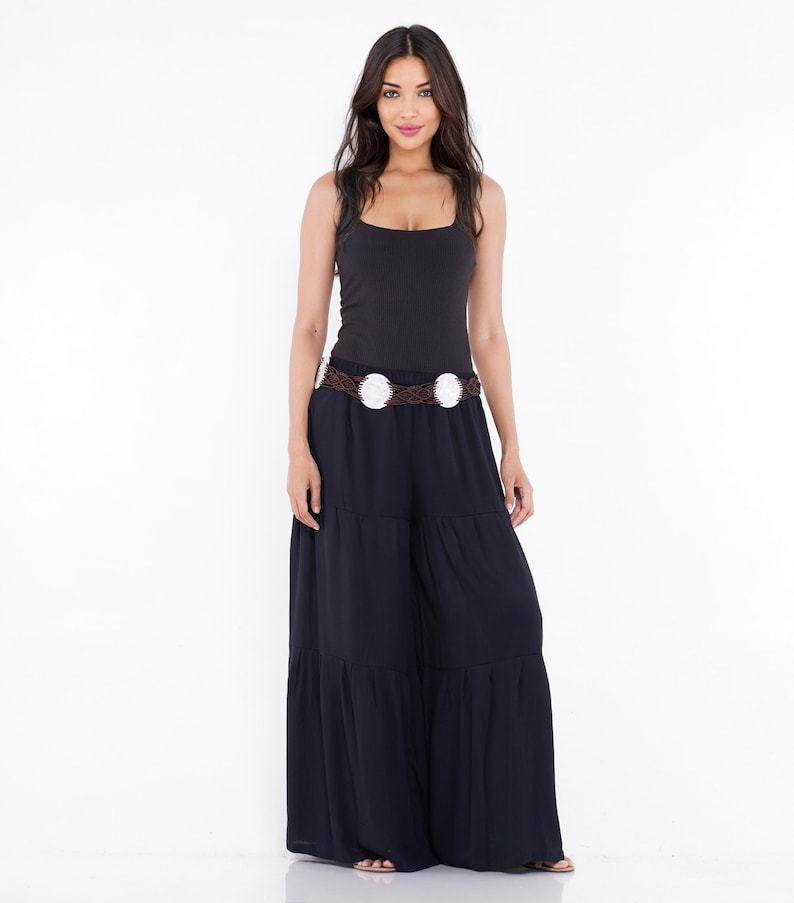 Tiered Pants, Palazzo Pant, Rayon Crinkle, Wide Leg Pant, Black Pant ...