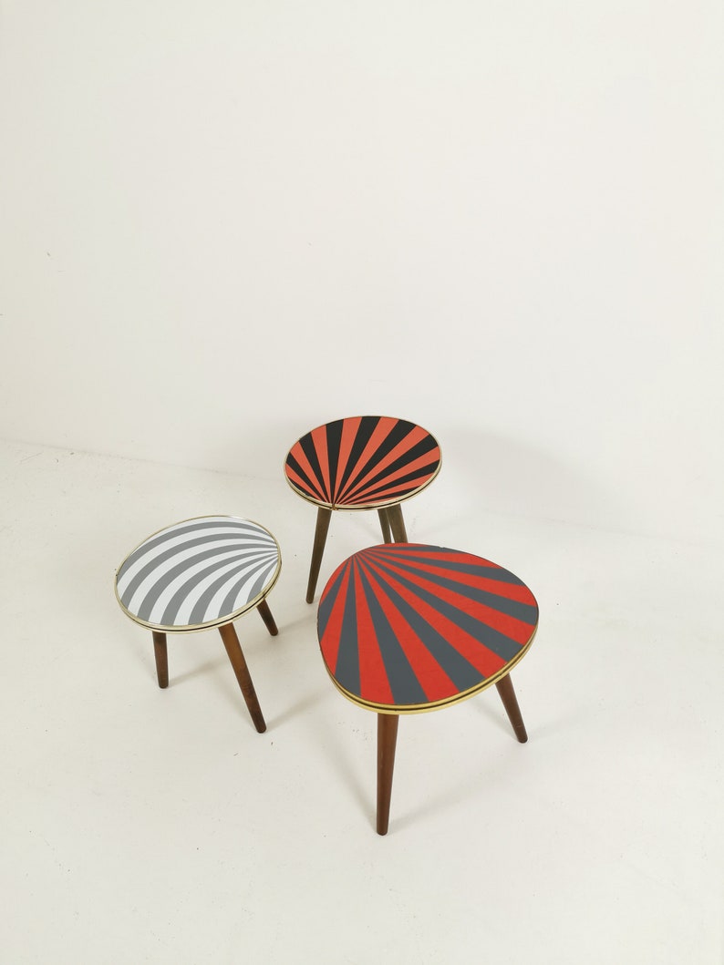 Small Mid-century German Sun Pattern Triangular Side Tables - Etsy