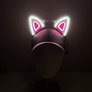 Wearable Cat Ear Neon Sign Cap for Halloween Night Gathering Party Rave ...