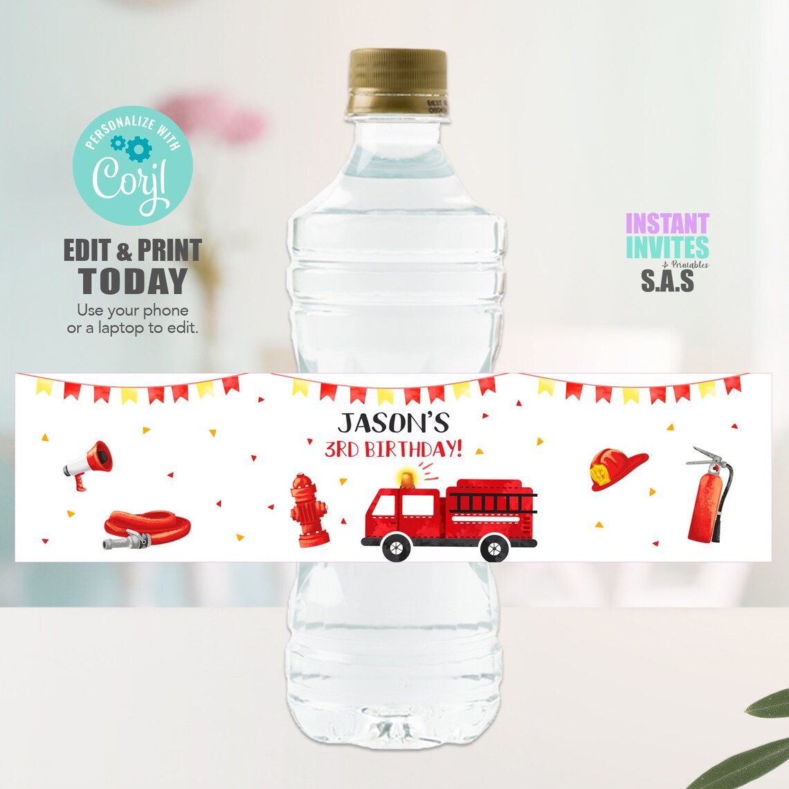 Fire Truck Water Labels Fire Truck Party Labels Fire Truck - Etsy