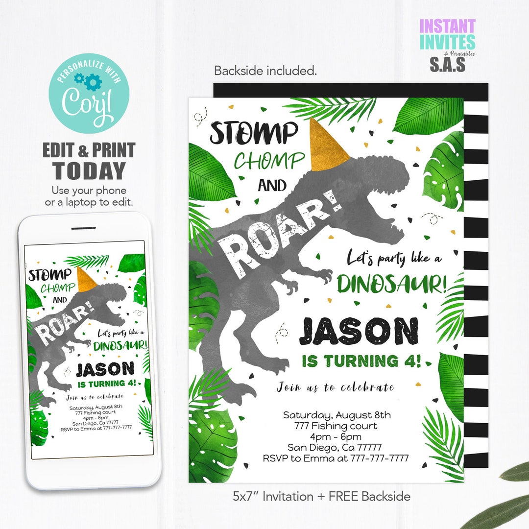 Dinosaur Birthday Invitation, Dinosaur Birthday Invites, Dinosaur ...