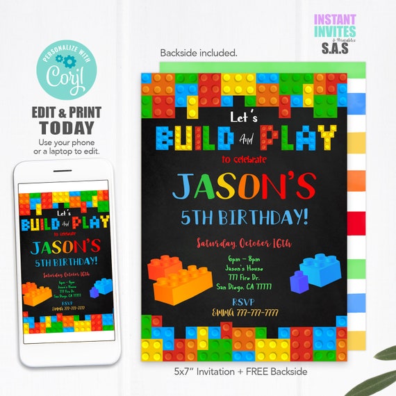 Building Blocks Invitation Blocks Birthday Invites Instant - Etsy
