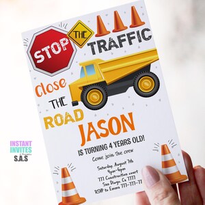 Construction Birthday Invitation: Stop the Traffic (instant Download ...