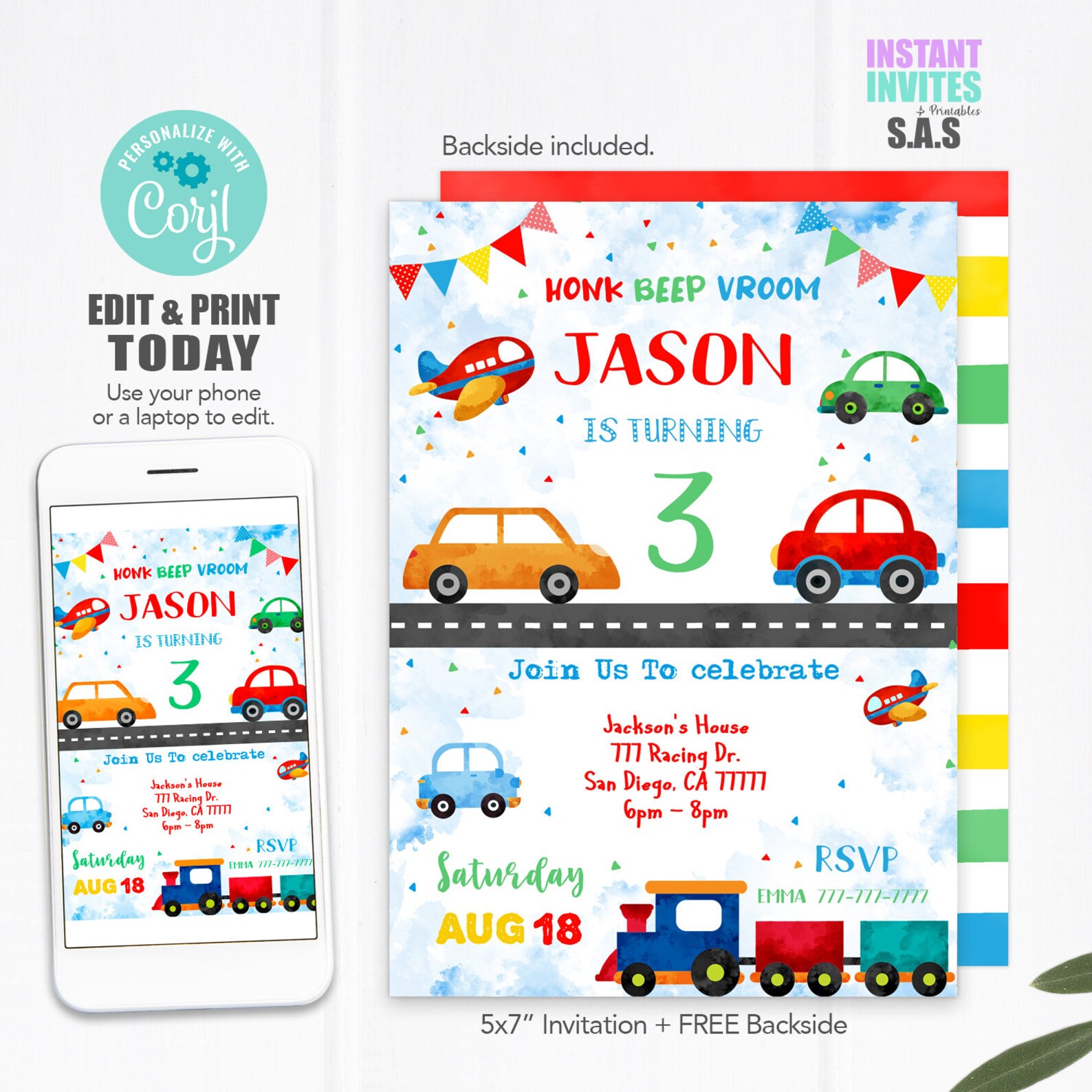 Transport Invitation Transportation Birthday Invites Instant - Etsy