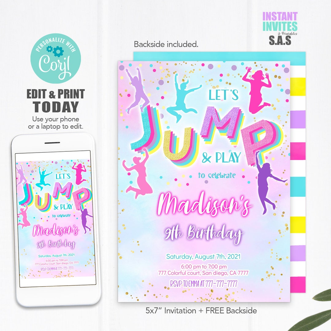 Jump Invitation, Trampoline Invites, Instant Download Jump Invitations ...