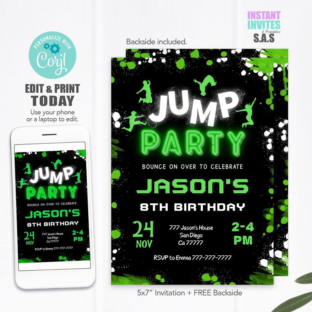 Jump Invitation, Jump Invites, Instant Download Jump Invitations ...