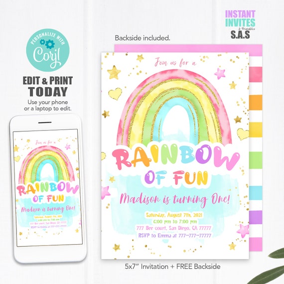 Rainbow Invitation Rainbow Invite Instant Download Rainbow | Etsy
