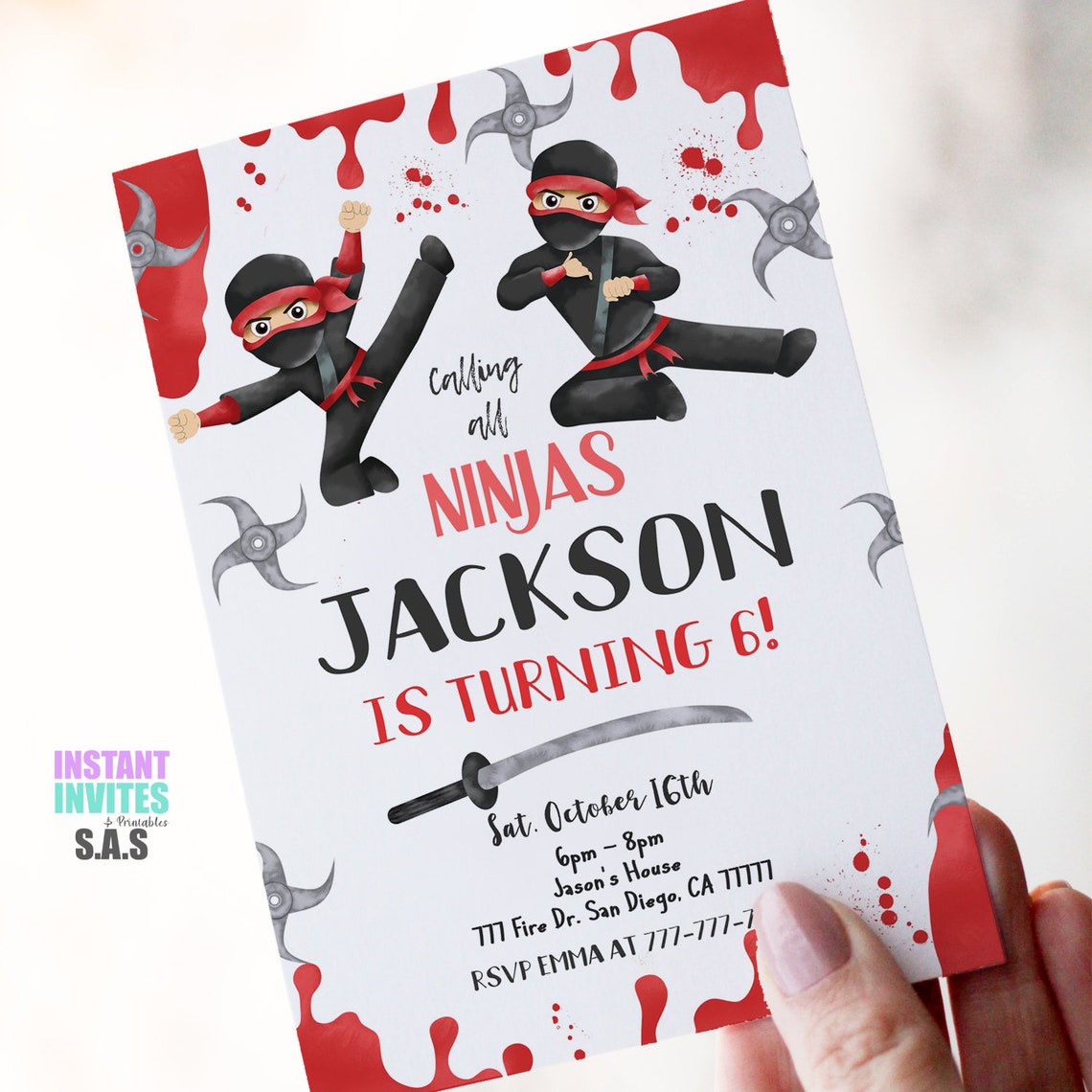 Ninja Invitation Ninja Birthday Invites Instant Download - Etsy